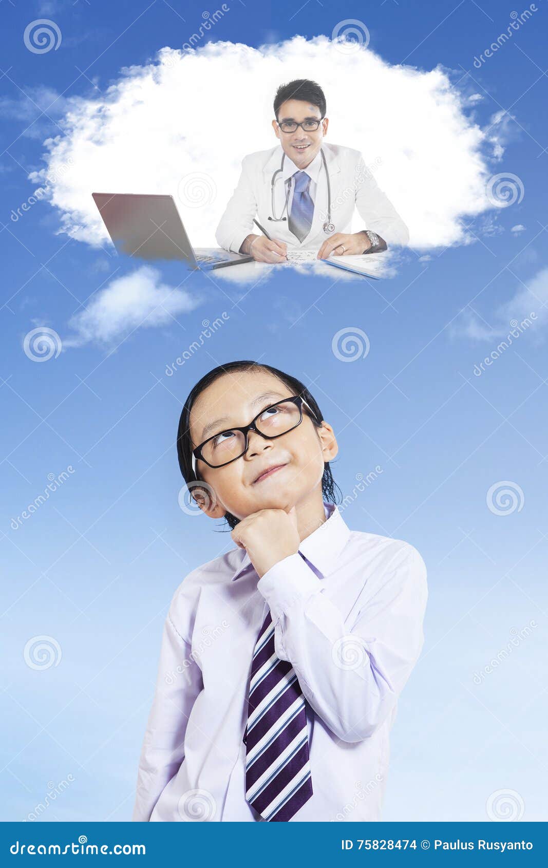 Male Elementary Student Thinks Dream Job Stock Photo - Image of chinese ...