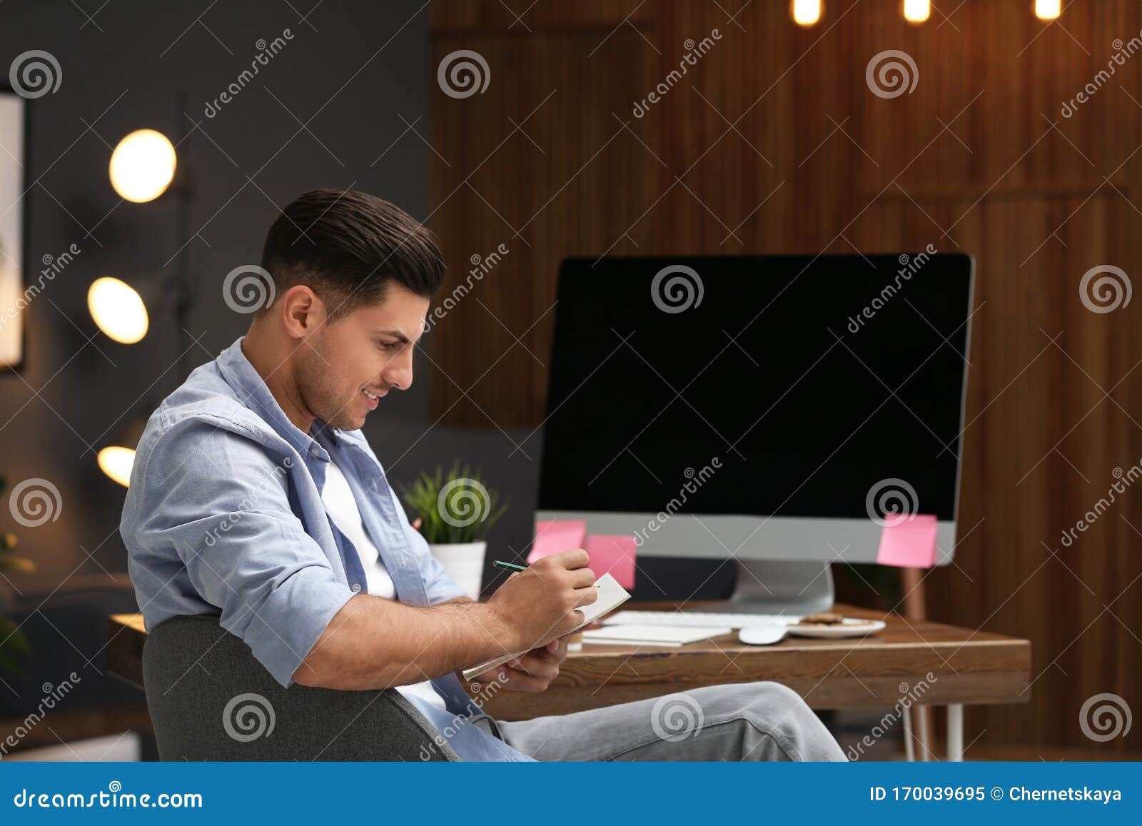 Male Employee at Desk. Corporate Worker Stock Image - Image of ideas ...
