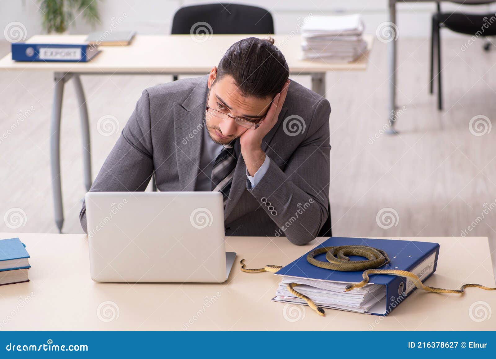 Young Male Employee with Snake in the Office Stock Image - Image of ...