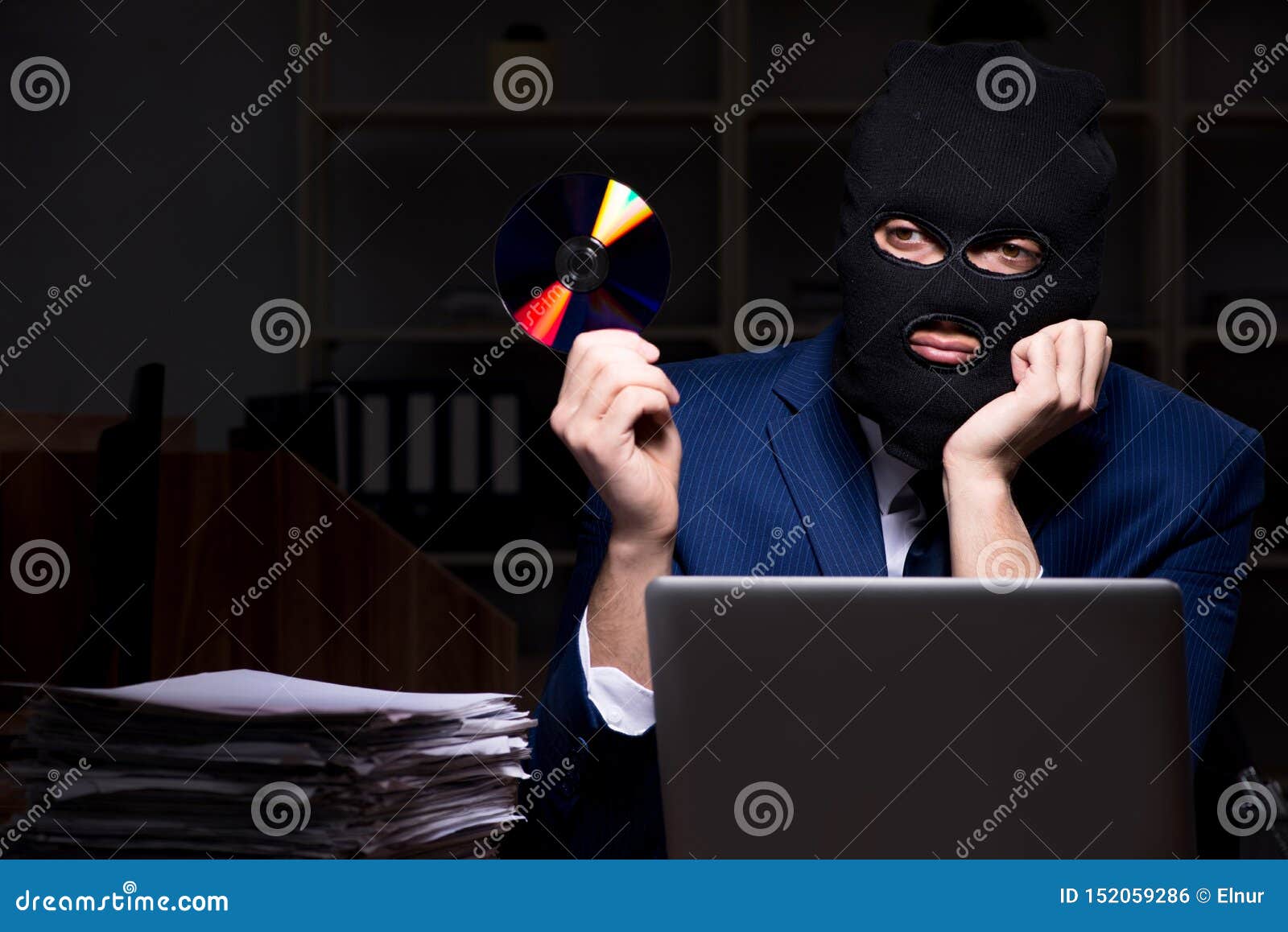Male Employee Stealing Information in the Office Night Time Stock Photo ...