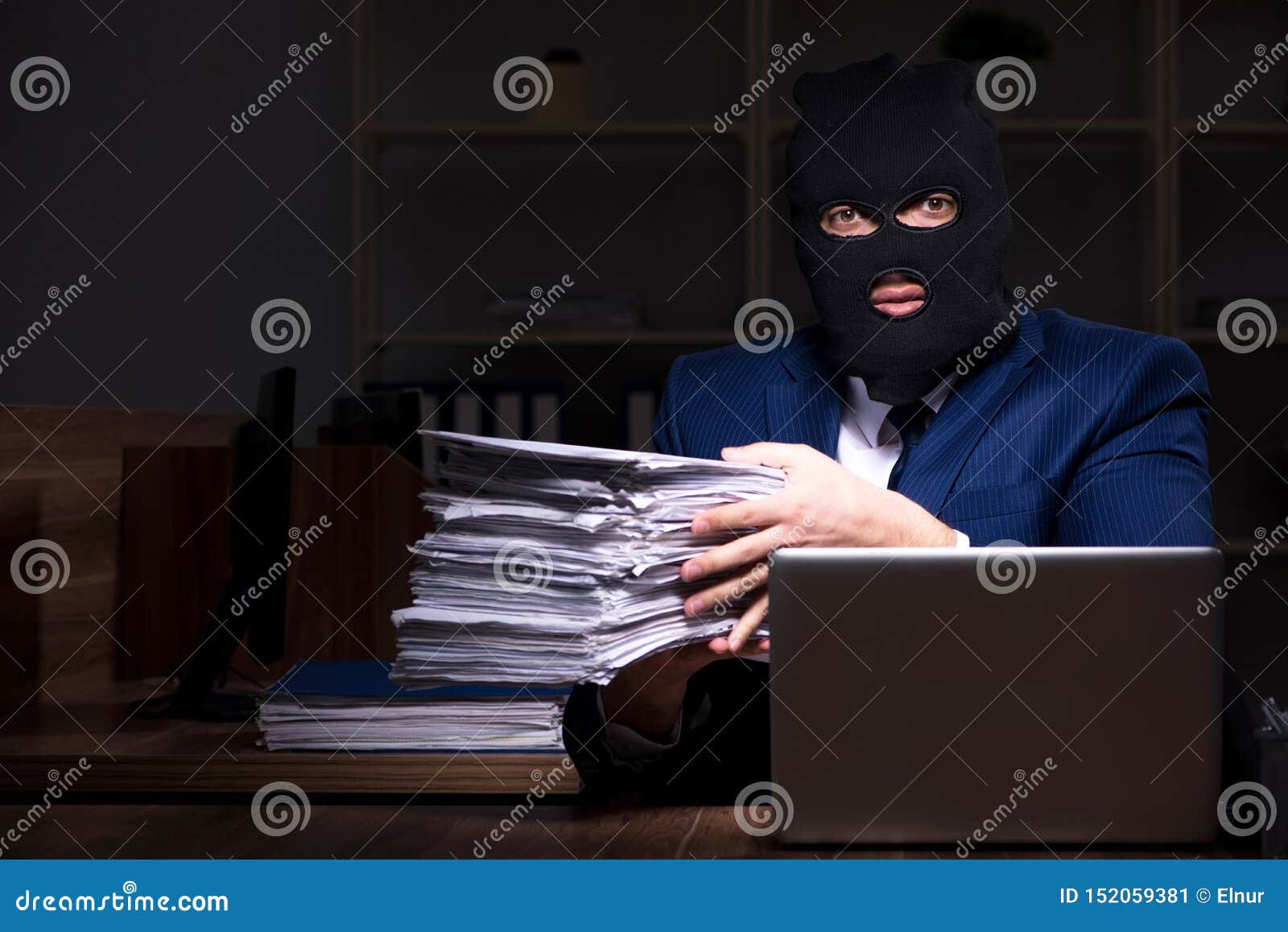 Male Employee Stealing Information in the Office Night Time Stock Image ...