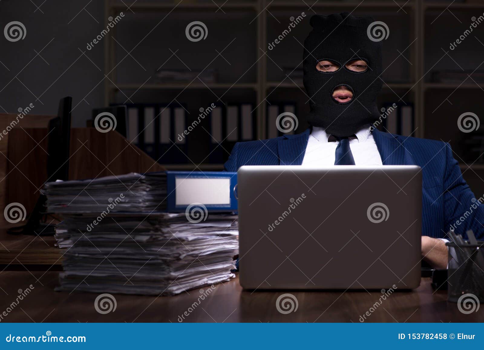 Male Employee Stealing Information in the Office Night Time Stock Photo ...