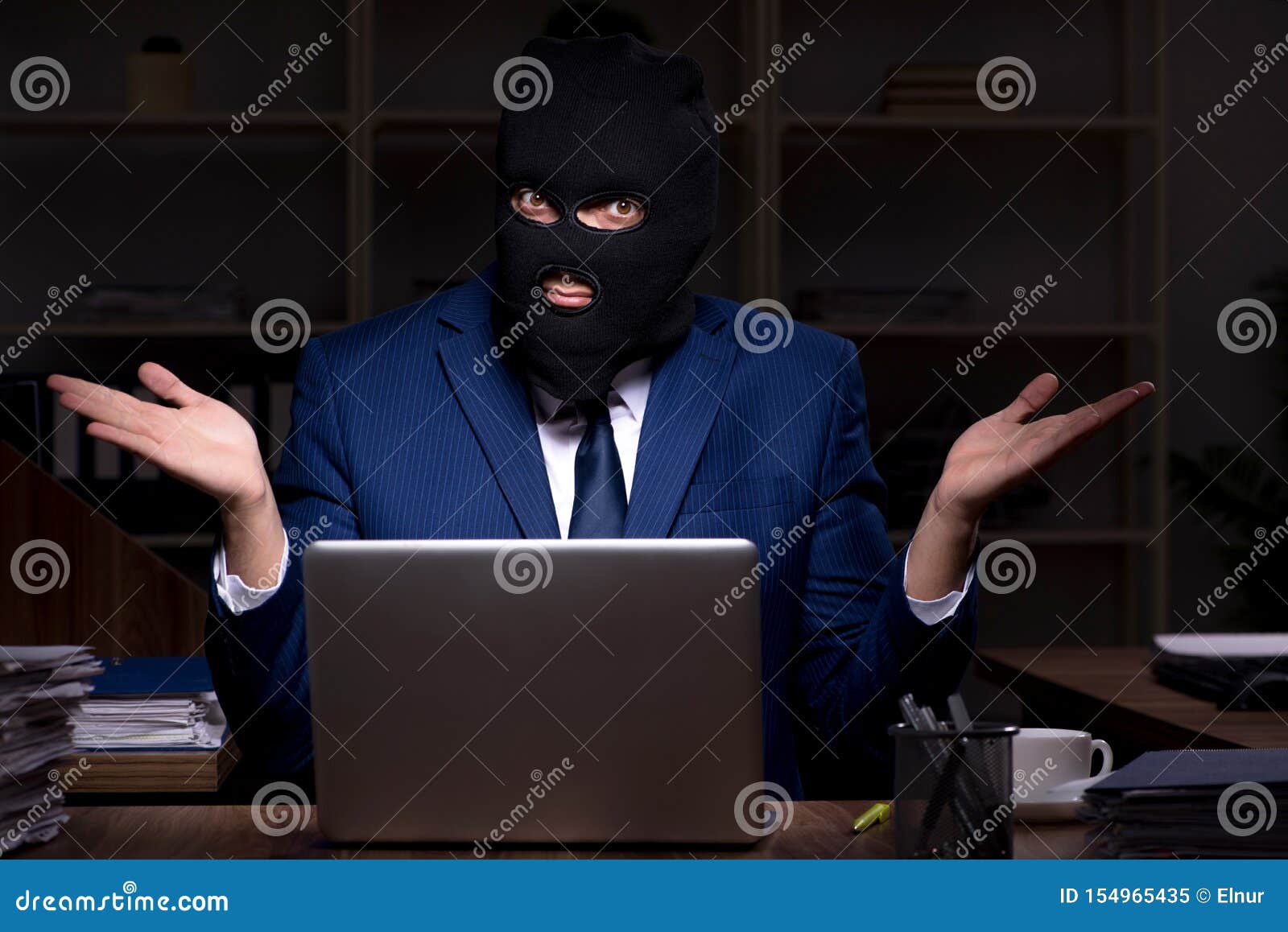 Male Employee Stealing Information in the Office Night Time Stock Image ...