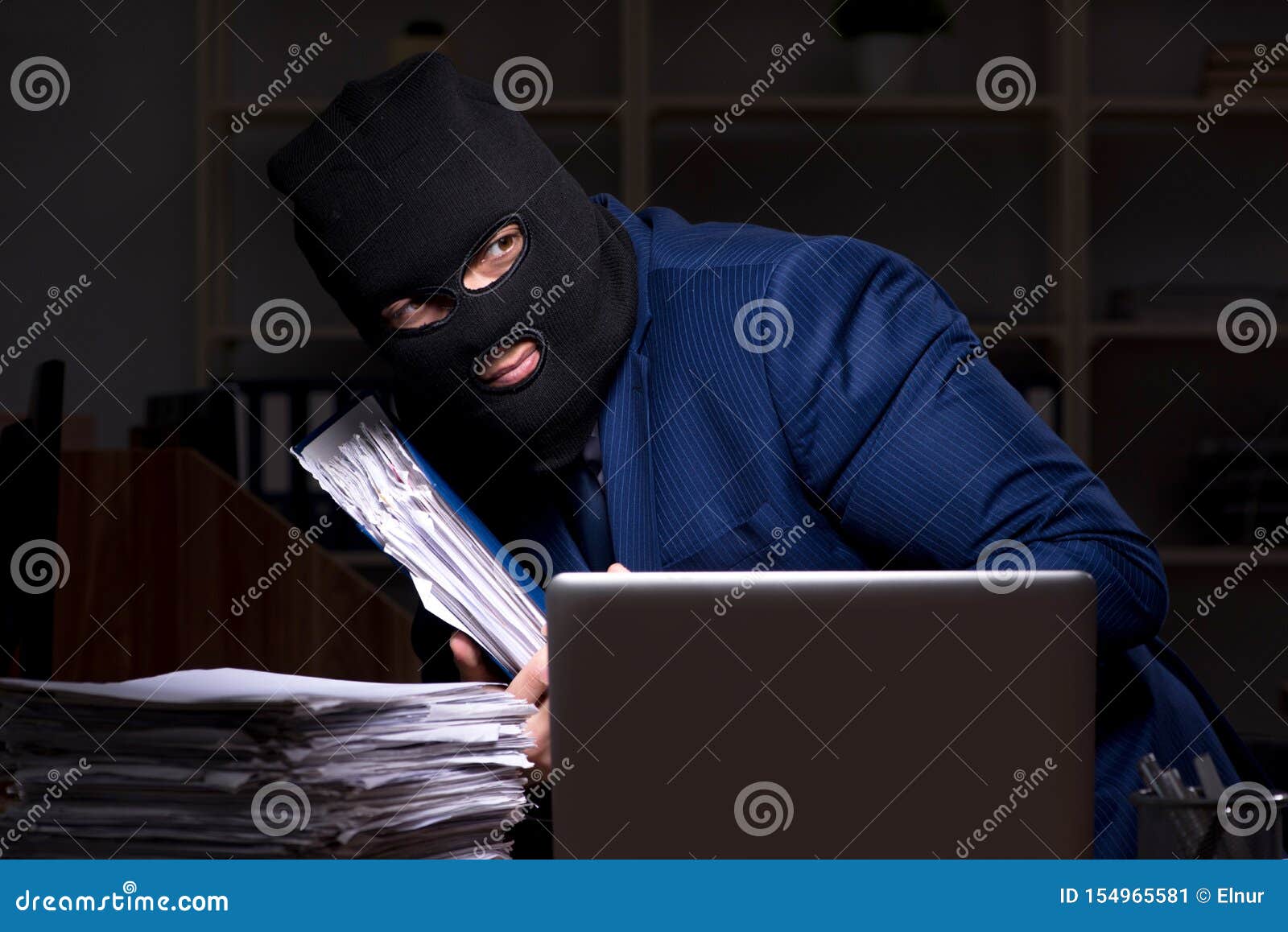 Male Employee Stealing Information in the Office Night Time Stock Image ...