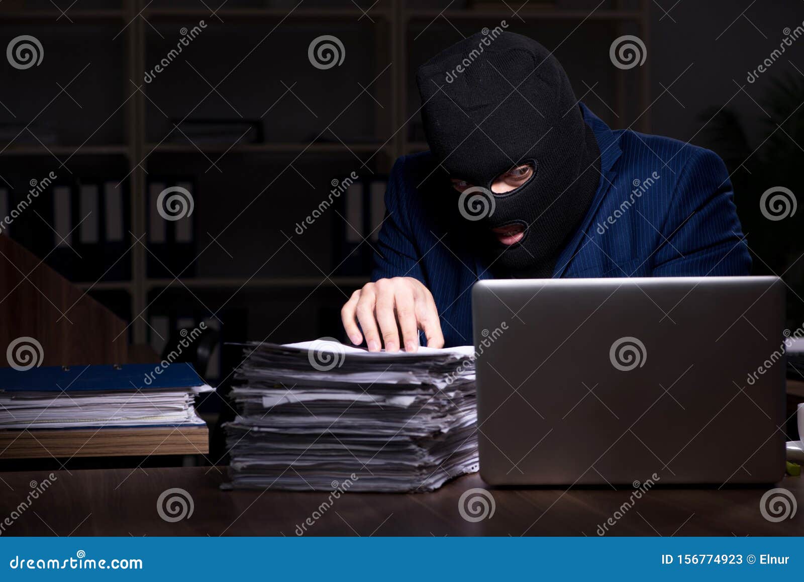 Male Employee Stealing Information in the Office Night Time Stock Image ...