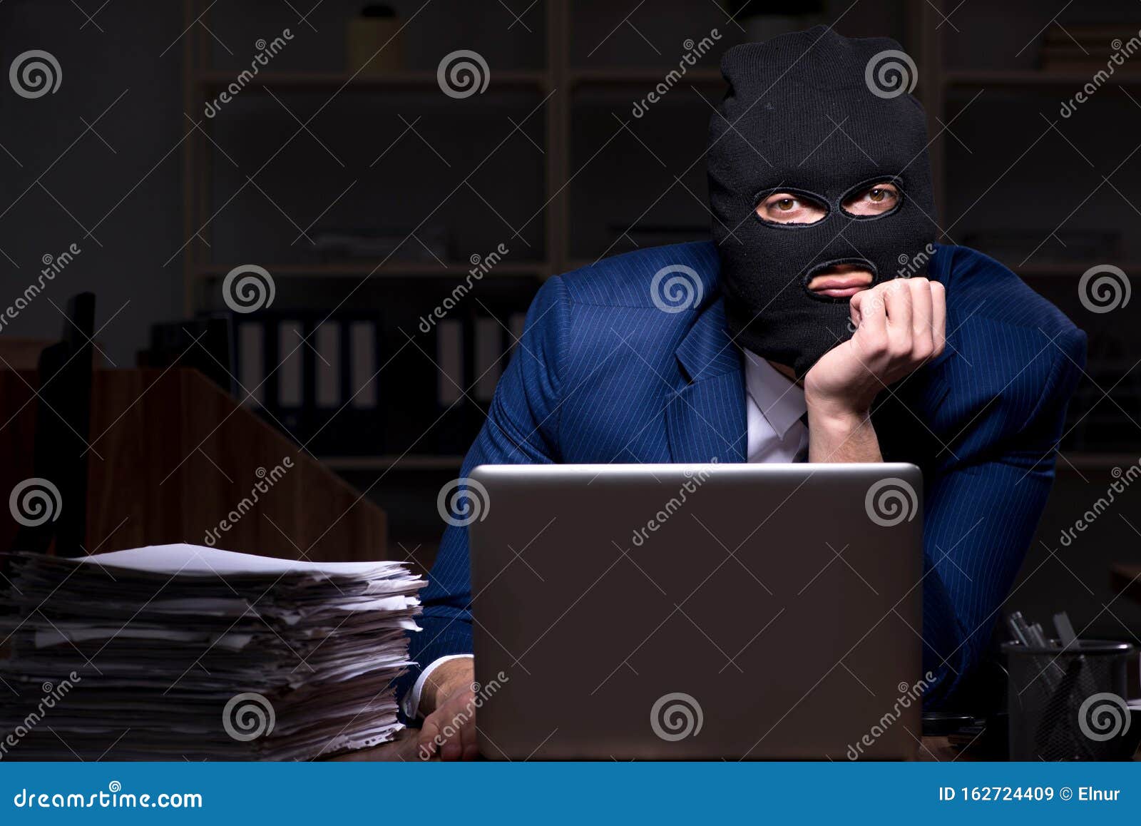 Male Employee Stealing Information in the Office Night Time Stock Image ...