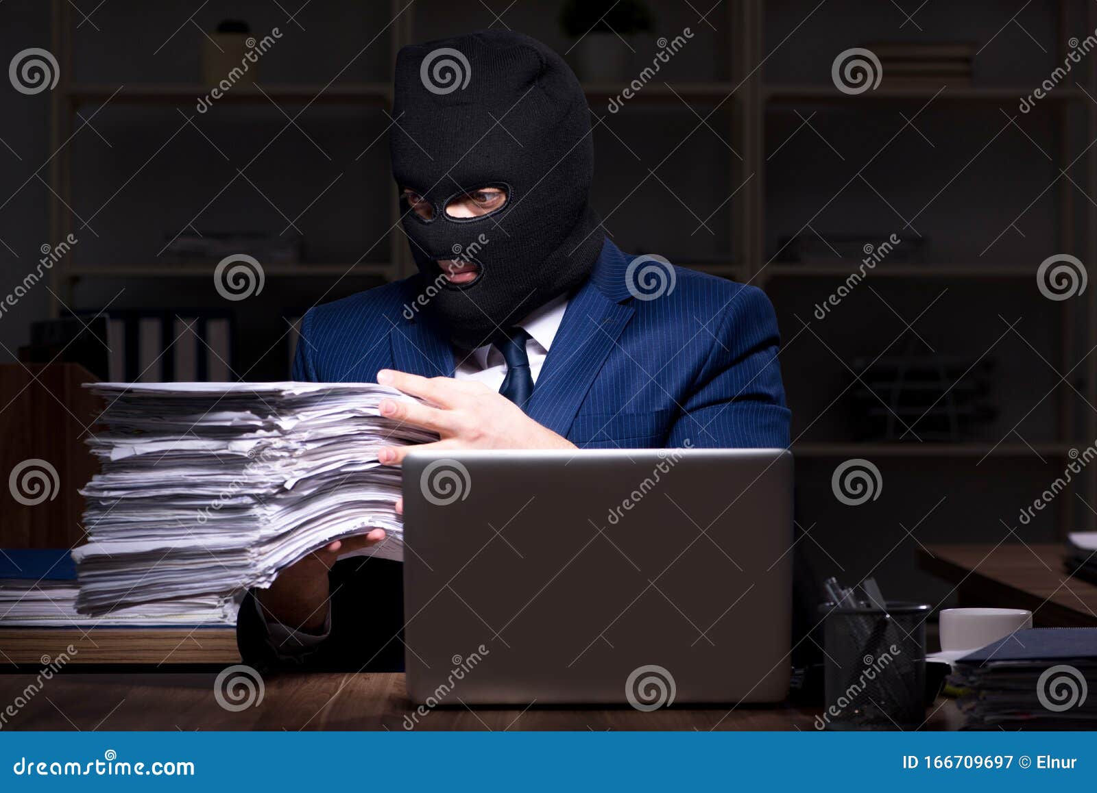 Male Employee Stealing Information in the Office Night Time Stock Image ...