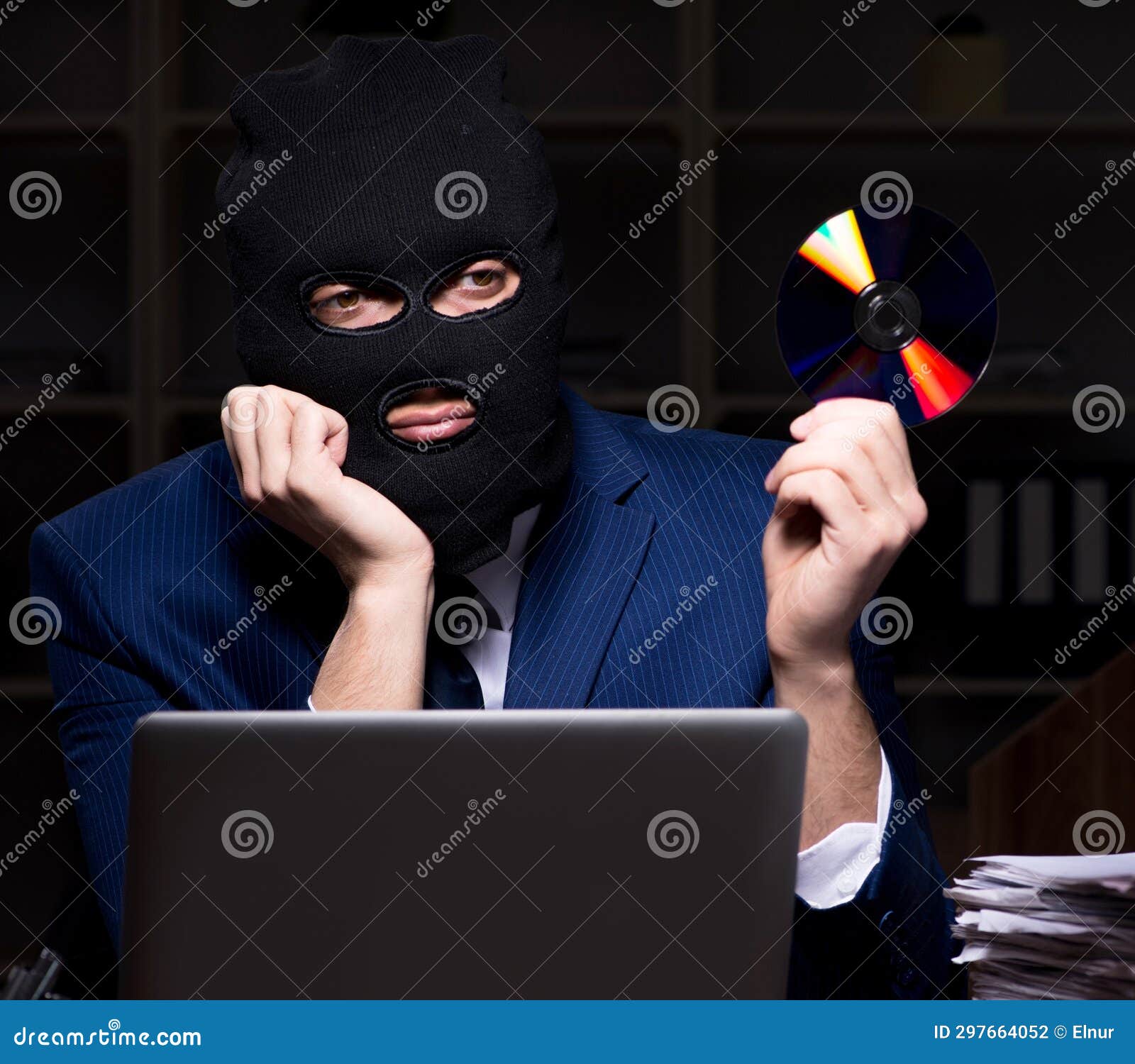 Male Employee Stealing Information in the Office Night Time Stock Photo ...