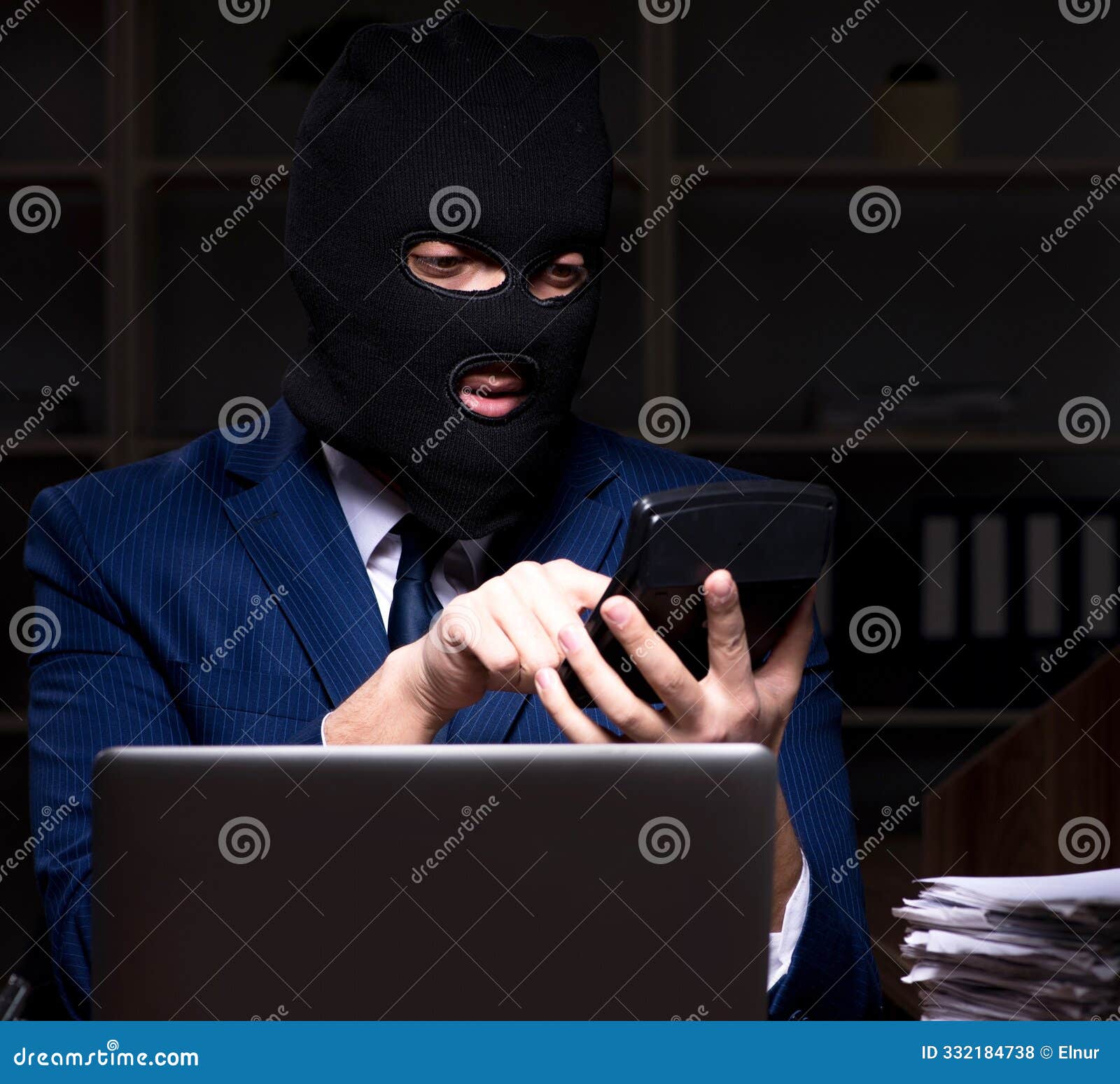 Male Employee Stealing Information in the Office Night Time Stock Photo ...