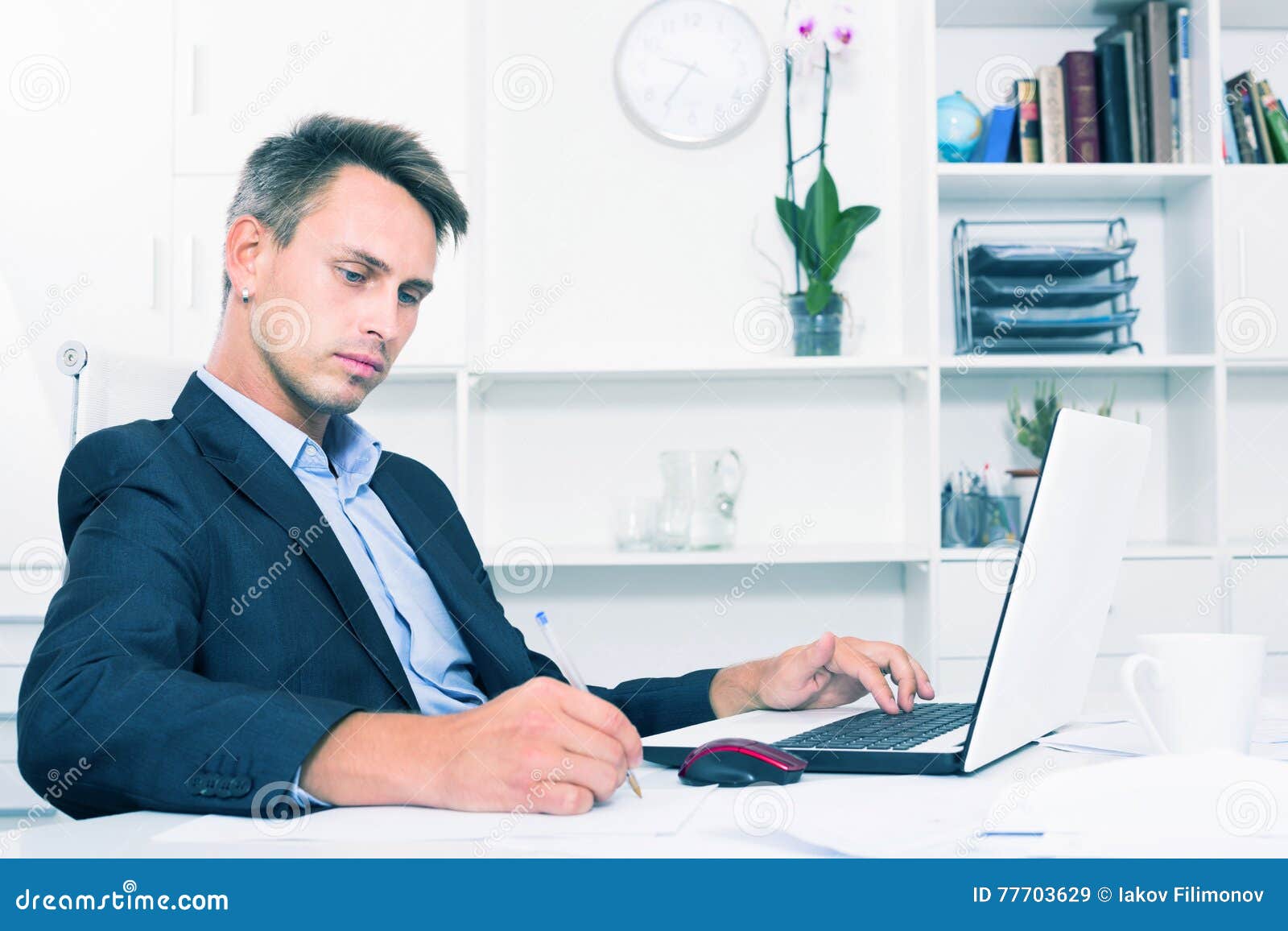 Male Employee Taking Notes on Paper Stock Image - Image of occupation ...