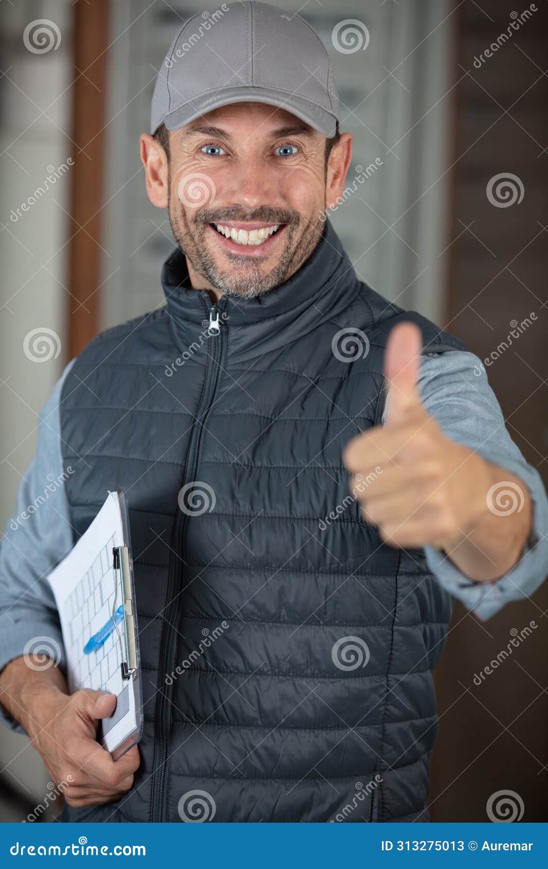 Male Engineer with Clipboard Holding Thumbs-up Stock Image - Image of ...