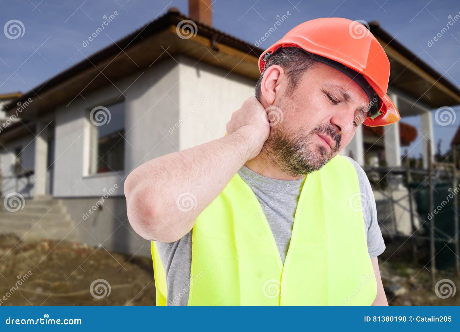 Male Engineer or Constructor with Neck Pain Stock Photo - Image of ...