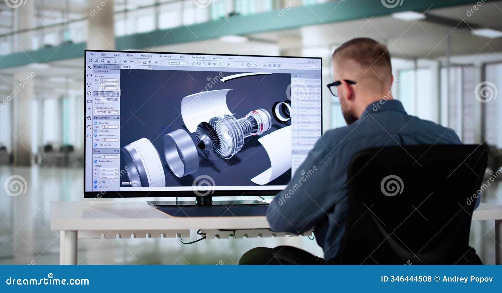 Male Engineer Developing Mechanical Parts Using 3D CAD Software on ...