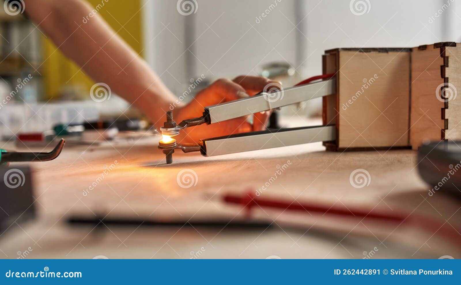Male Engineer Doing Scientific Experiment at Table Stock Image - Image ...