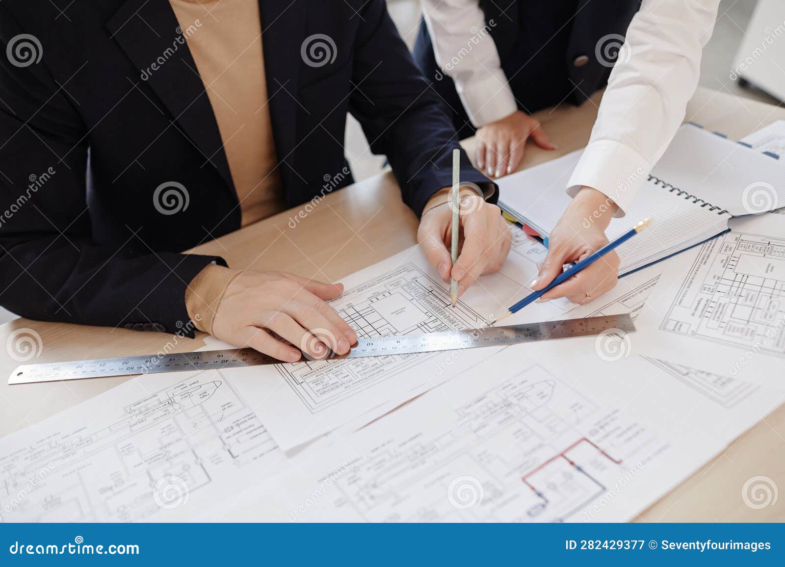 Male Engineer Drawing Blueprints and Plans by Hand at Table Stock Image ...