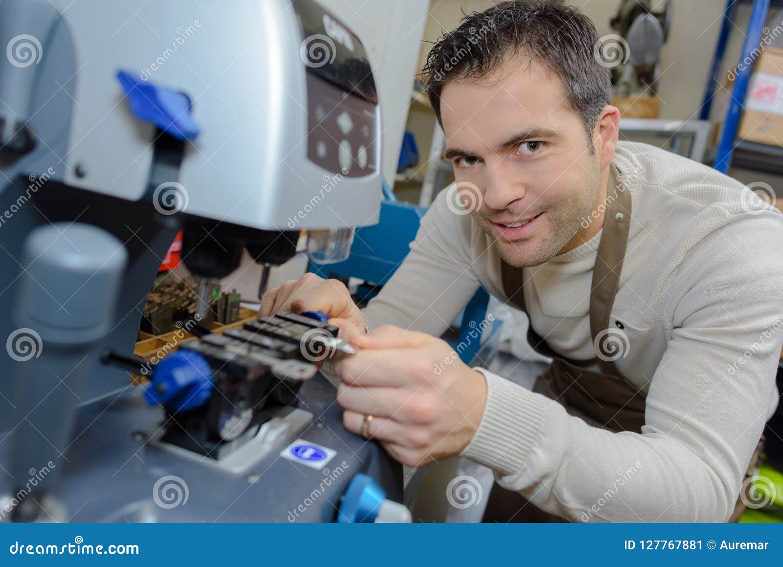 Male Engineer in Factory Using Milling Machine Stock Image - Image of ...