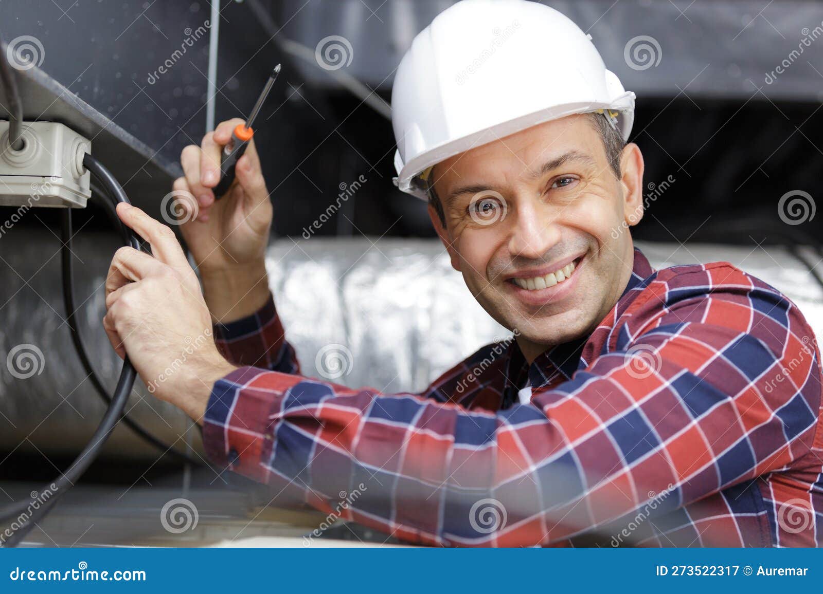 Male Engineer Fixing Solar Pannels Cables Stock Image - Image of cable ...