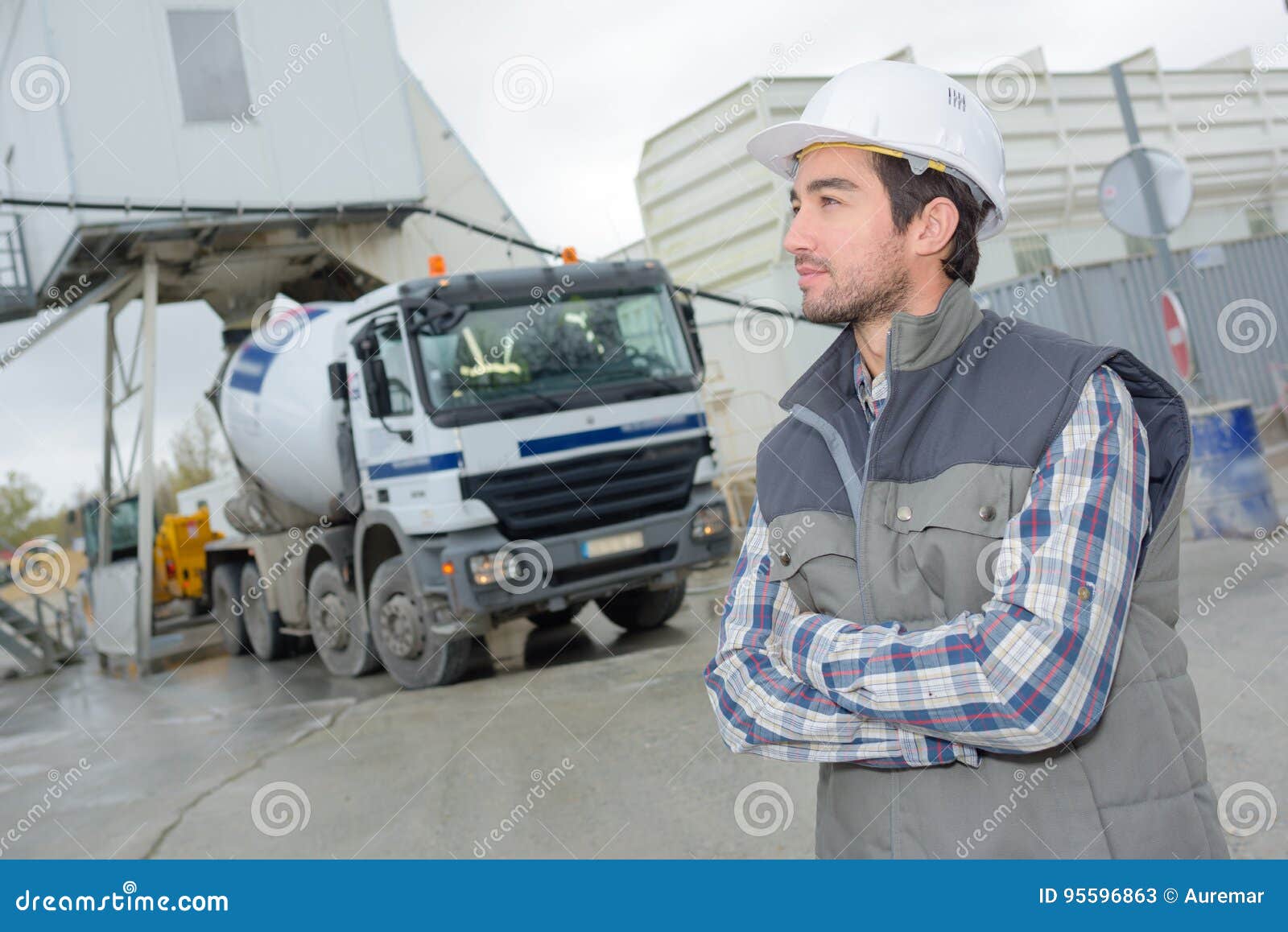 Male Engineer Standing in Front Truck on Building Site Stock Image ...