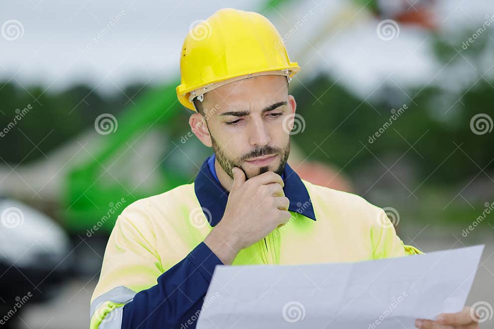 Male Engineer Stands Up for Project Stock Photo - Image of view ...