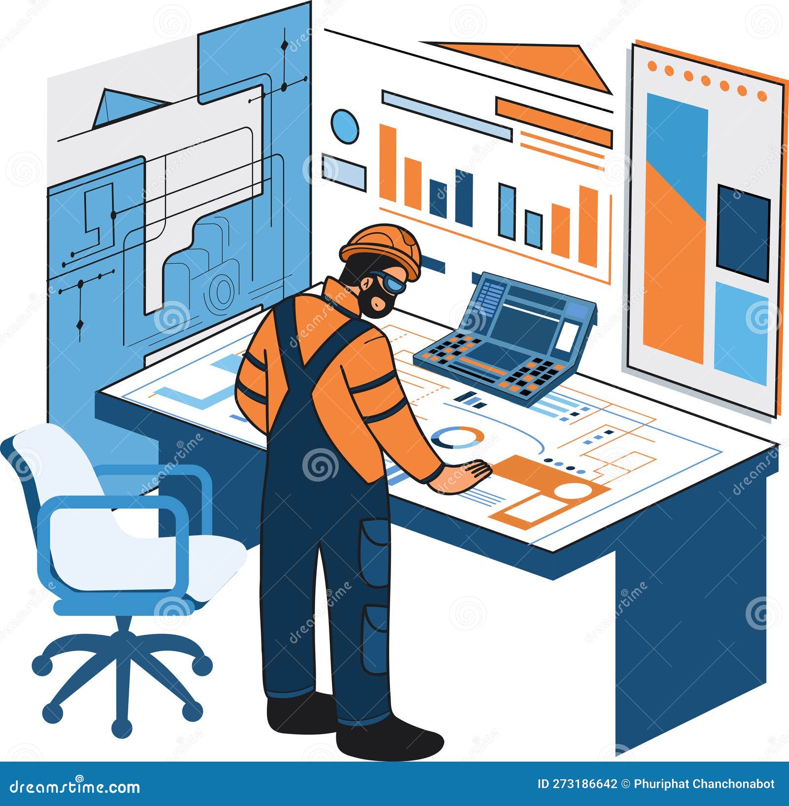 Supervising Engineer With Construction Plan On Site. Industrial Worker ...