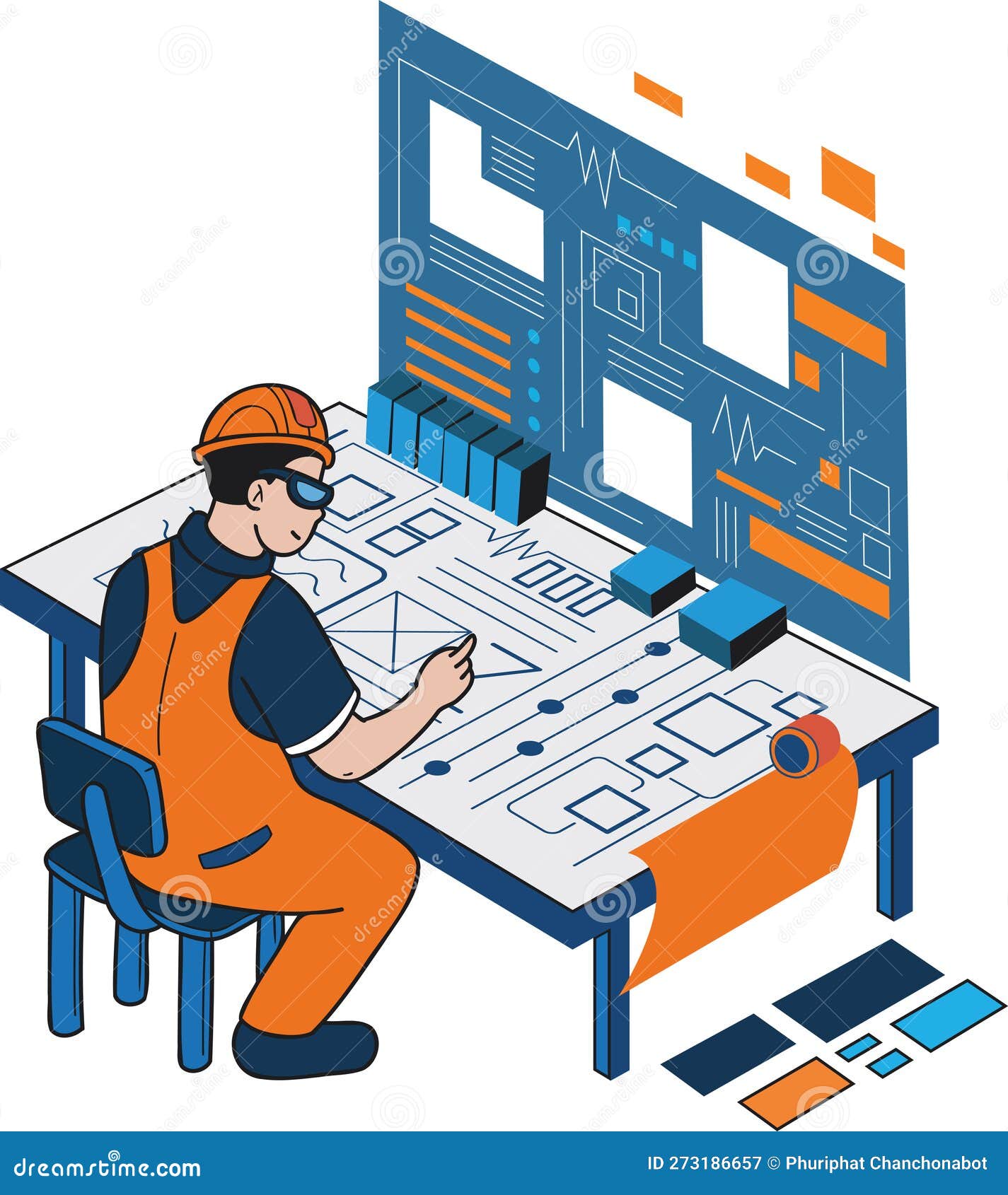 Male Engineer Supervising Construction Work Illustration in Doodle ...