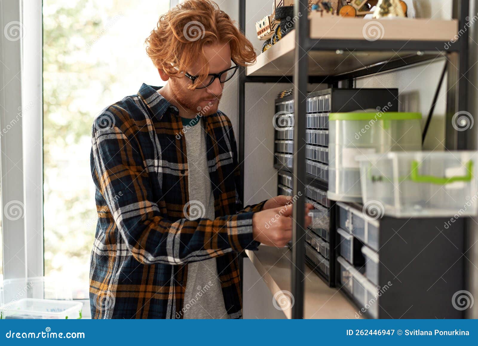Male it Engineer Taking Box with Computer Details Stock Image - Image ...