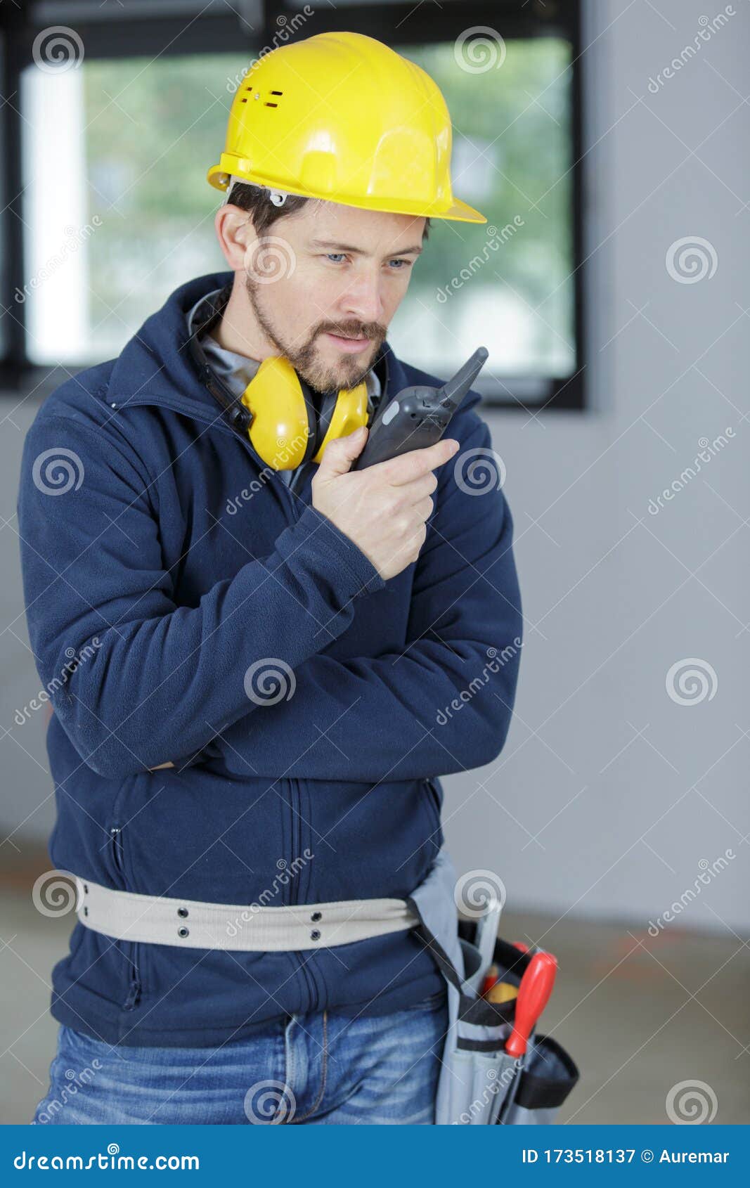 Male Engineer with Walkie Talkie Indoors Stock Image - Image of ...