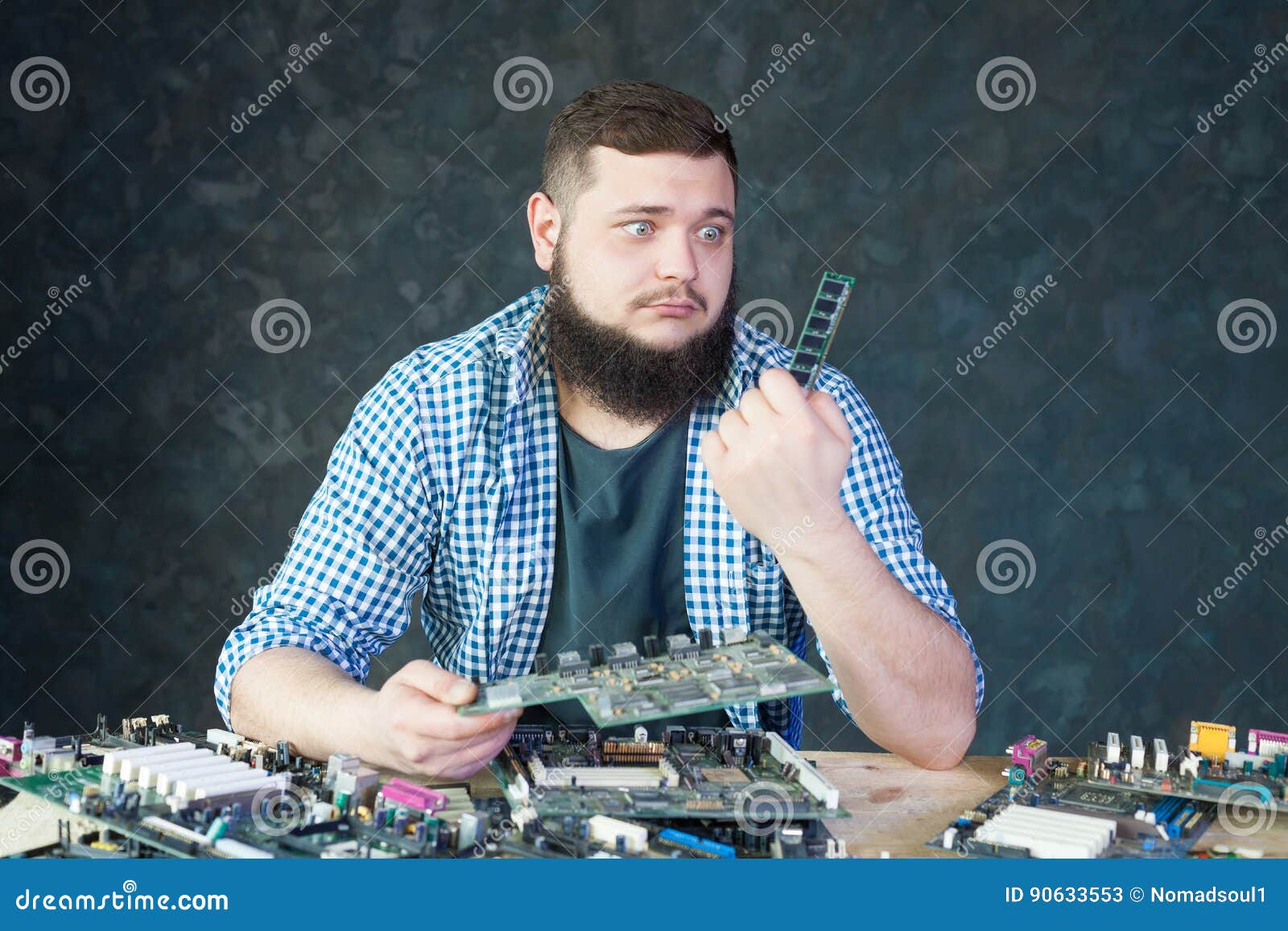 Male Engineer Work with Broken Computer Components Stock Image - Image ...