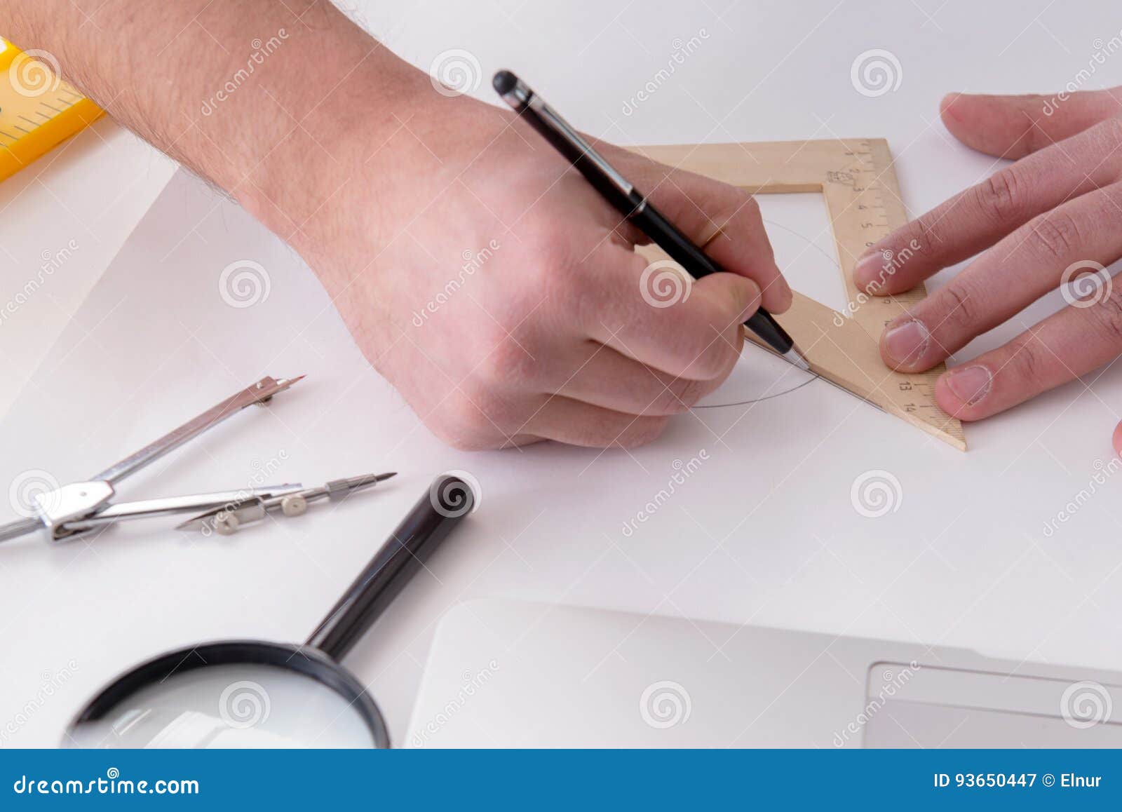 The Male Engineer Working on Drawings and Blueprints Stock Image ...