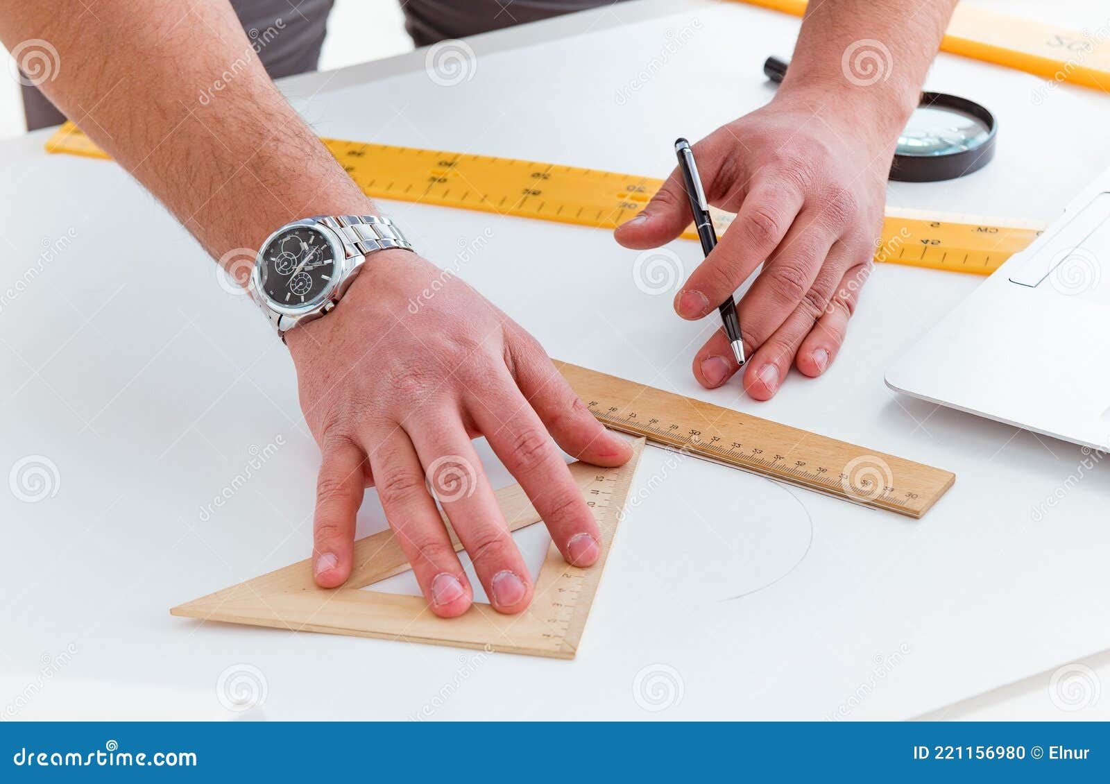 Male Engineer Working on Drawings and Blueprints Stock Photo - Image of ...