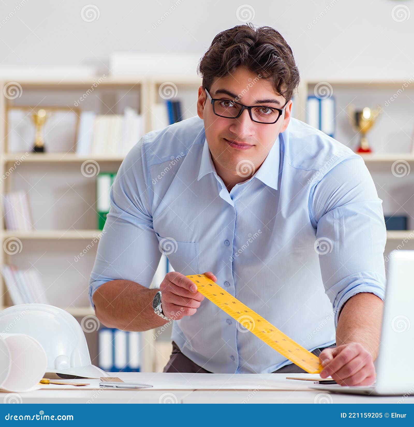 Male Engineer Working on Drawings and Blueprints Stock Image - Image of ...
