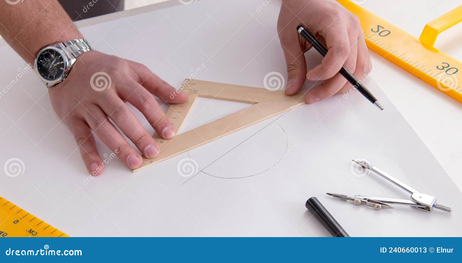 Male Engineer Working on Drawings and Blueprints Stock Image - Image of ...