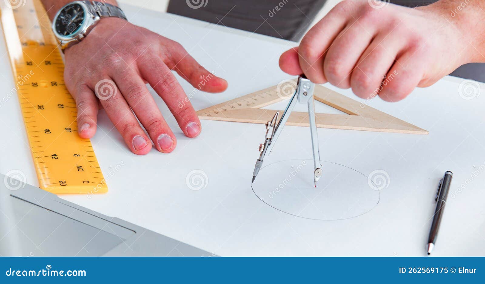 Male Engineer Working on Drawings and Blueprints Stock Image - Image of ...