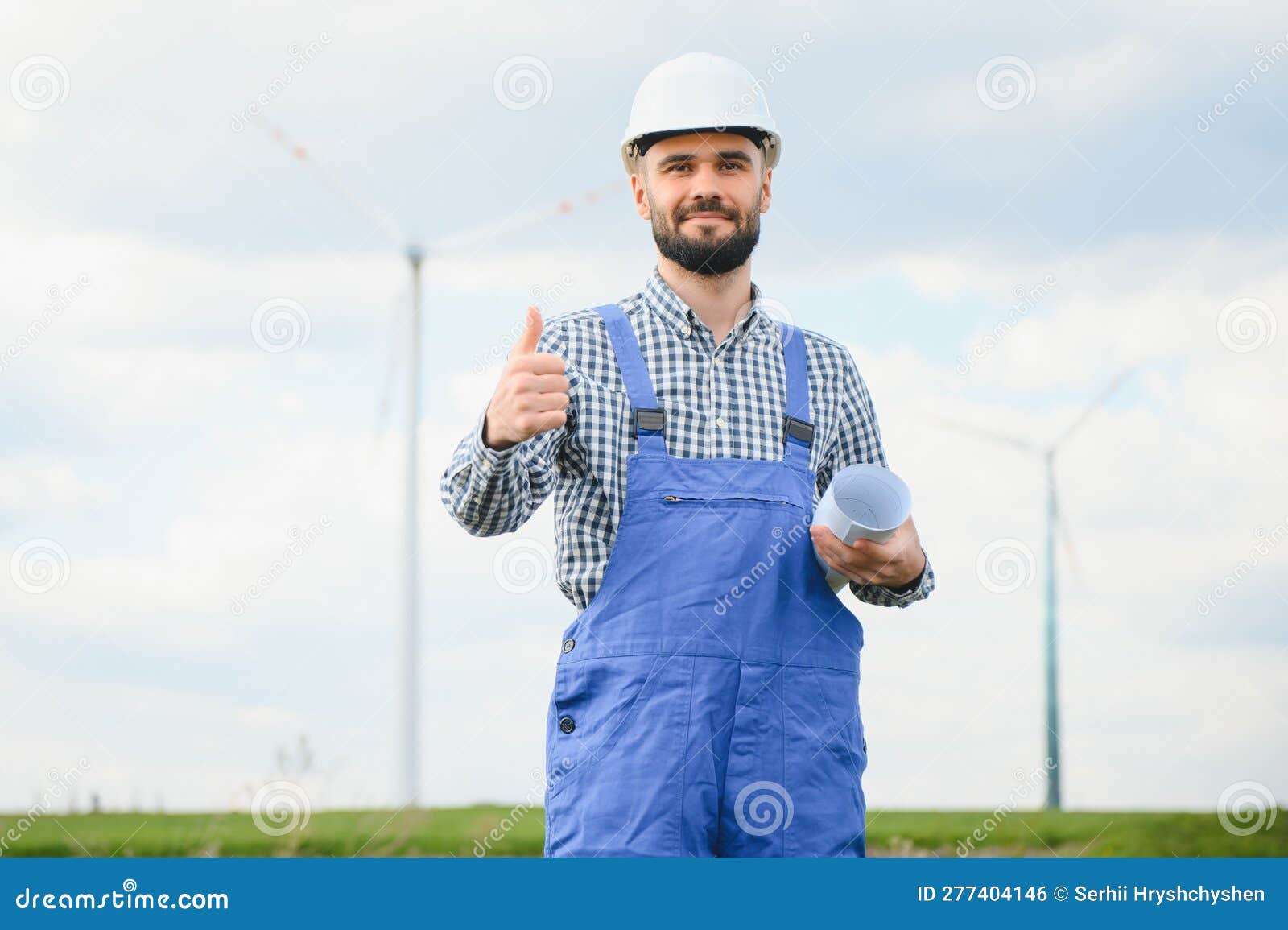 Male Engineer Working with Plan Inspecting or Maintenance of Wind ...