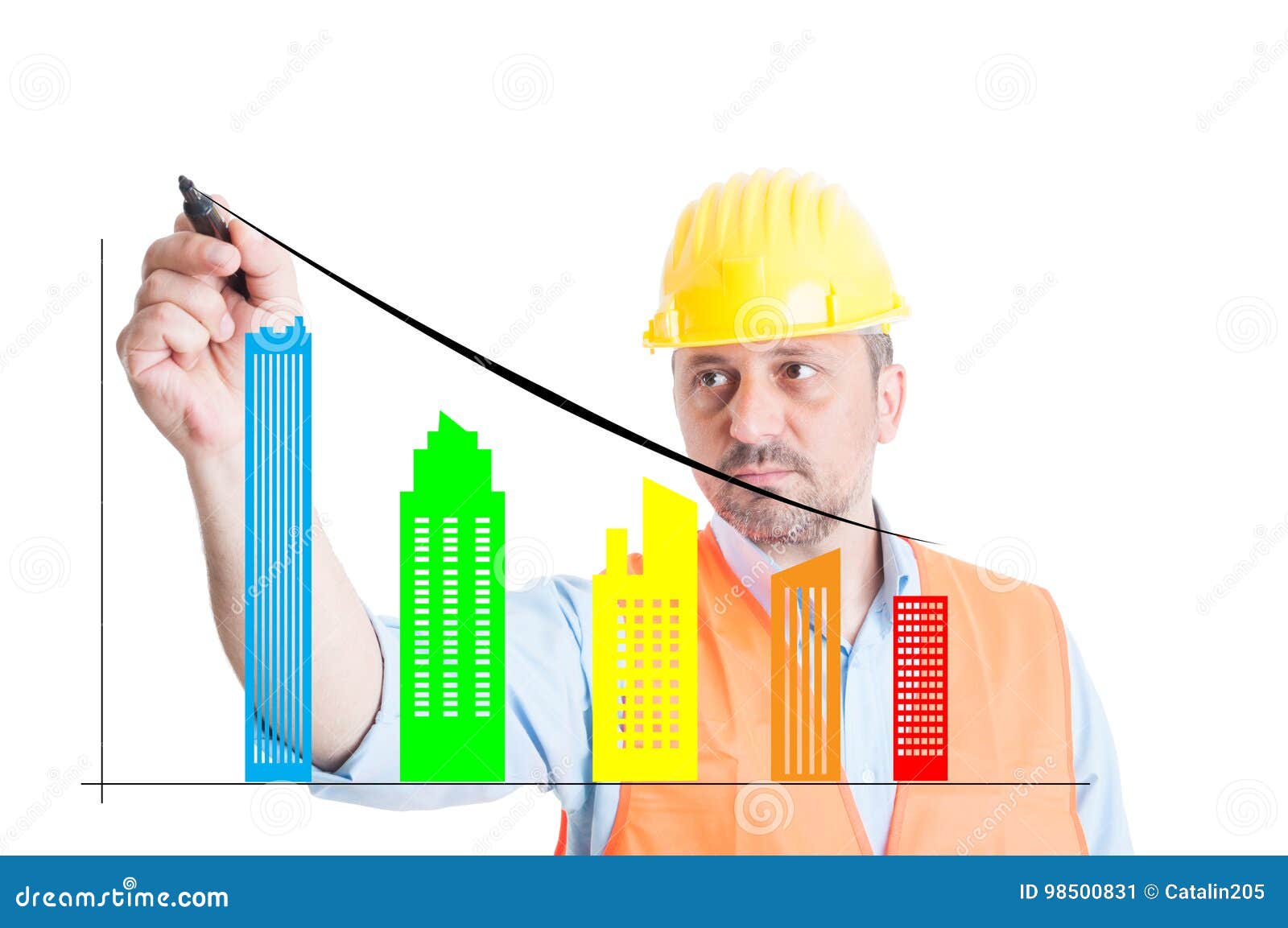 Male Engineer Writing on Screen with Buildings Stock Image - Image of ...