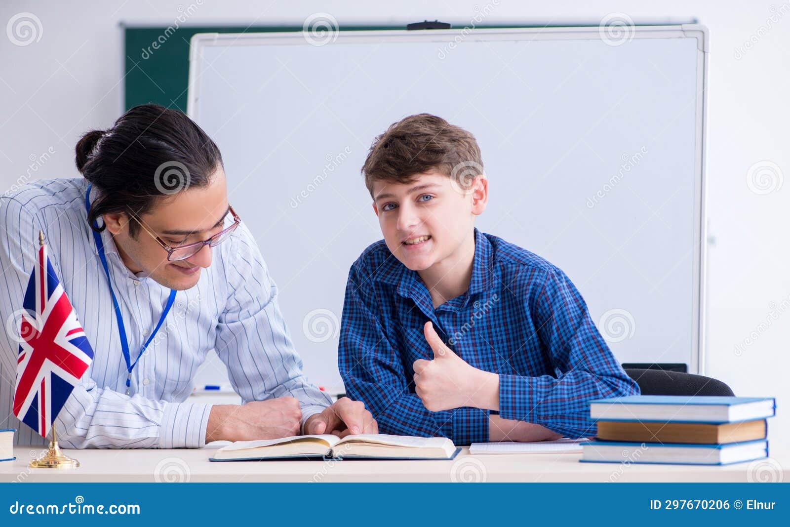 Male English Teacher and Boy in the Classroom Stock Photo - Image of ...