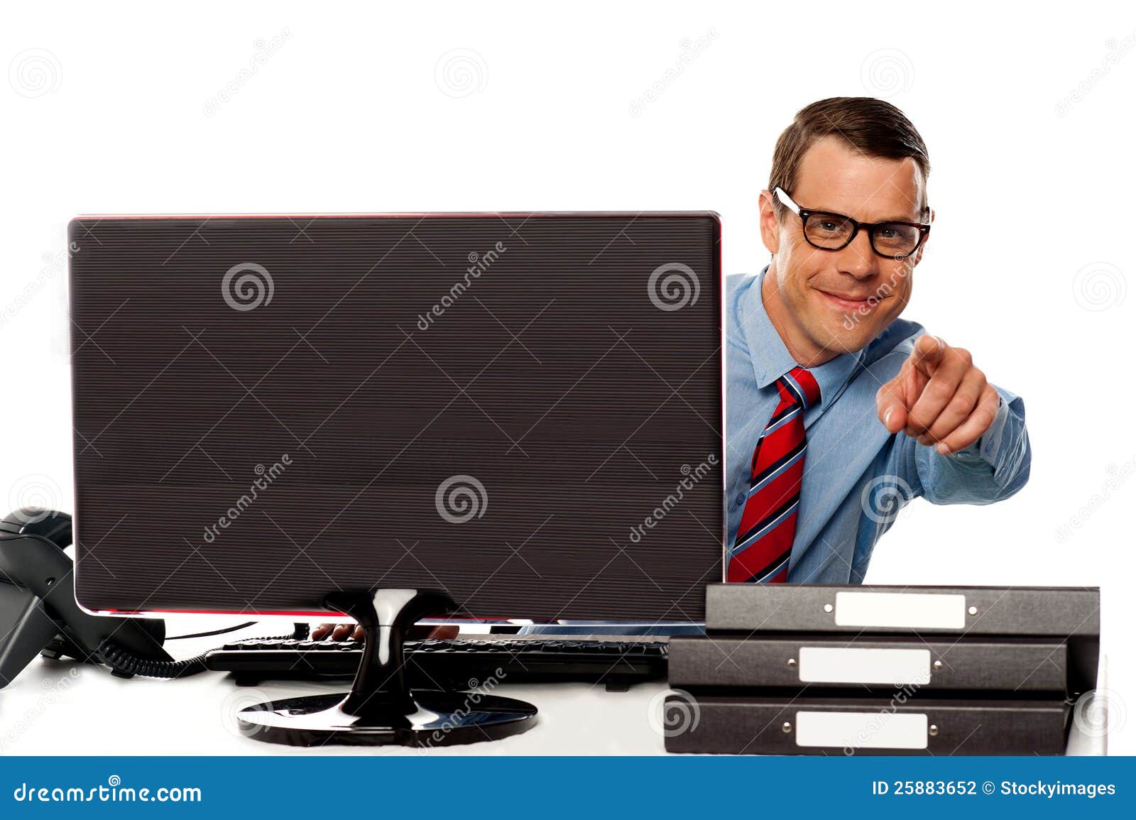 Male Executive in Glasses Pointing at Camera Stock Photo - Image of ...