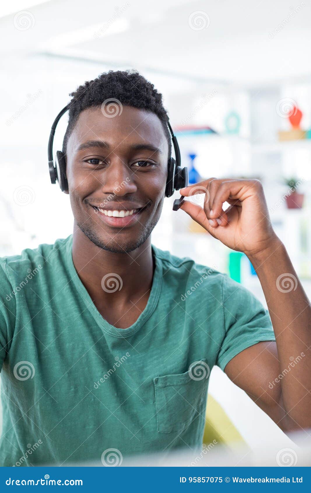 Male Executive in Headset at His Desk in Office Stock Image - Image of ...