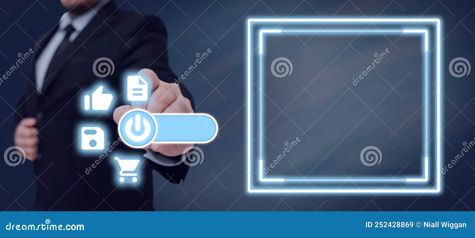 Male Executive Pointing on Digitally Generated Multiple S and Power ...