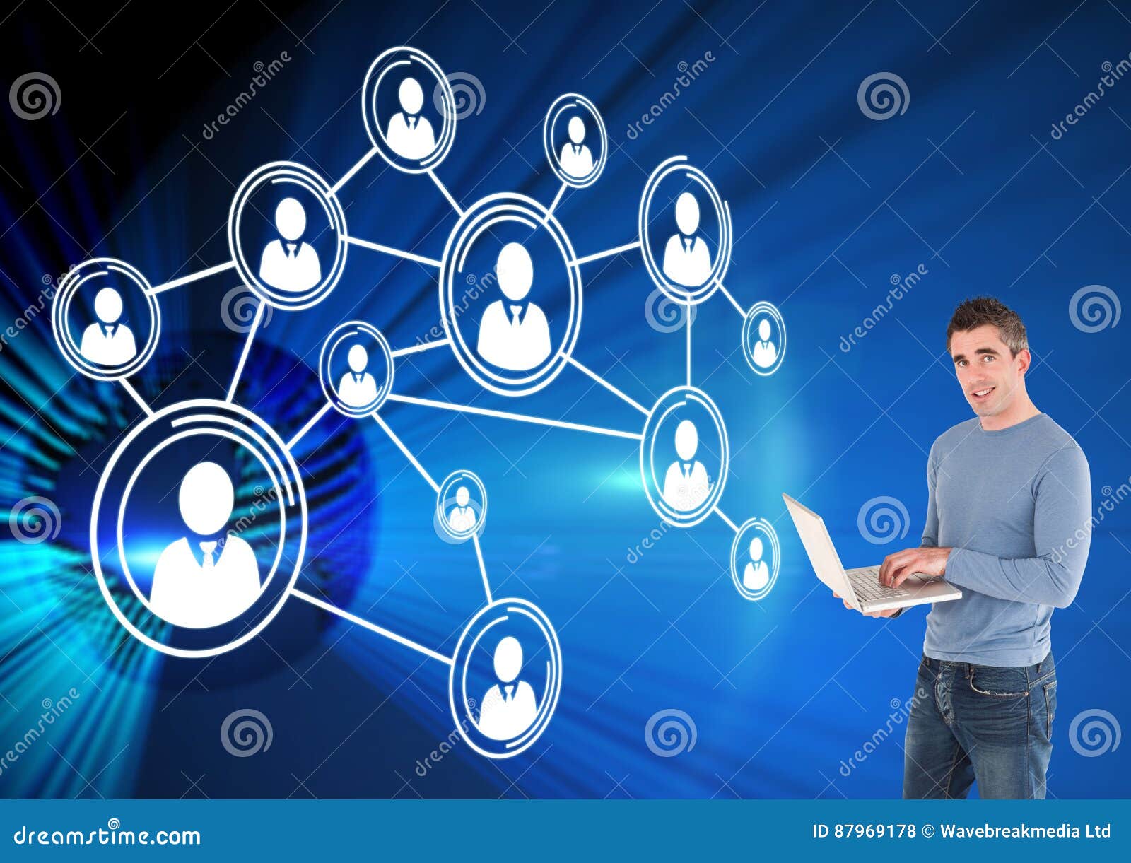 Male Executive Using Laptop with Connection Icons Stock Photo - Image ...