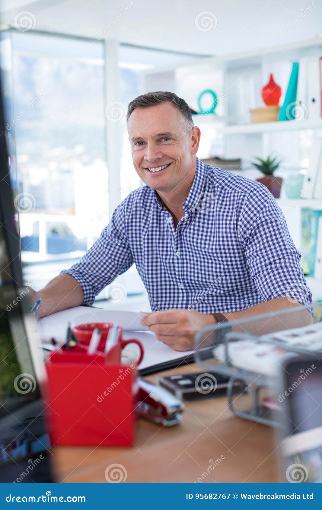 Male Executive Working at Desk in the Office Stock Image - Image of ...