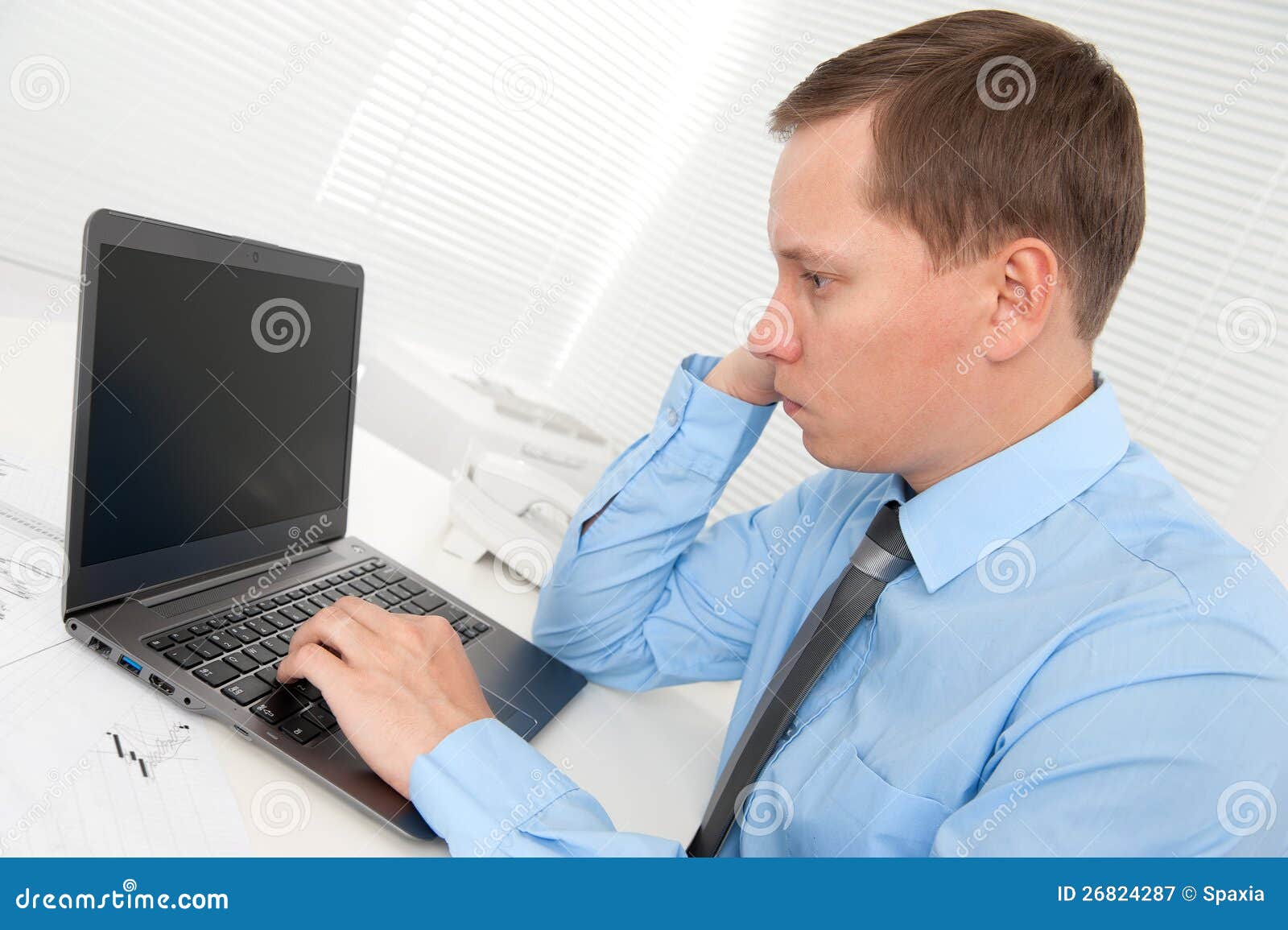 Male Executive Working on Laptop Stock Image - Image of people ...
