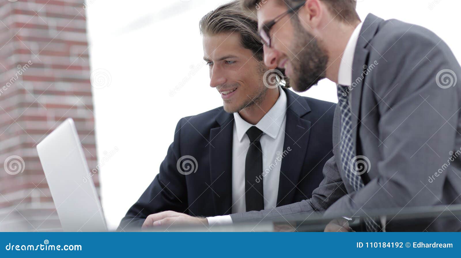 Male Executives in Office, Looking at Computer Stock Photo - Image of ...