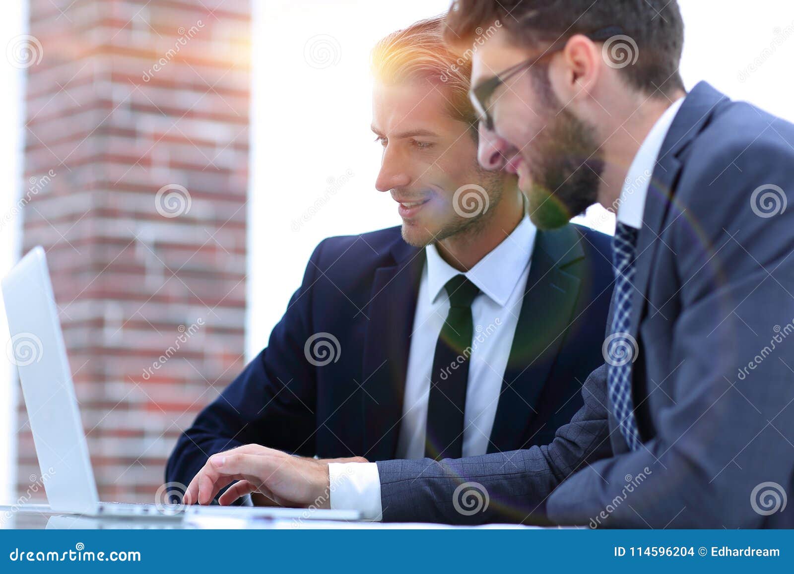 Male Executives in Office, Looking at Computer Stock Photo - Image of ...