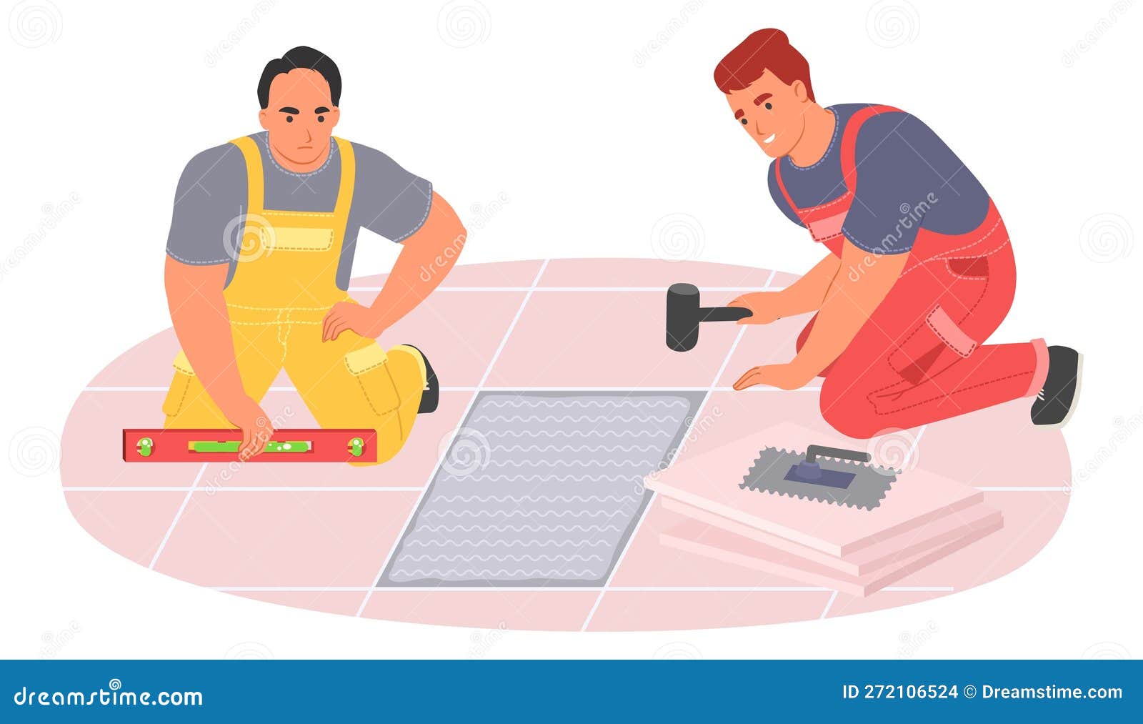 Male Expert Tiler Worker Making Floor Vector Illustration Stock Vector ...