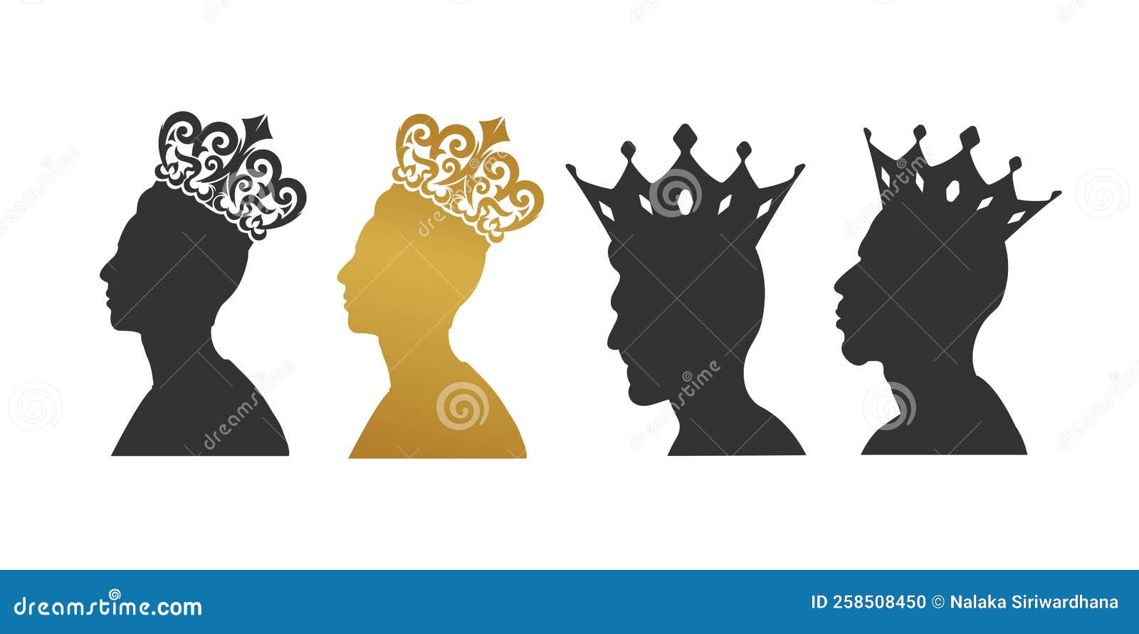 King Head with Crown Illustration Set. Stock Vector - Illustration of ...