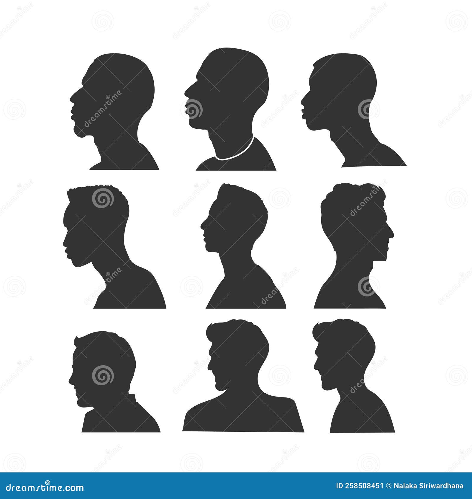 Face Man Head Icon Set Silhouette. Male Avatar Profile Icon. Stock ...