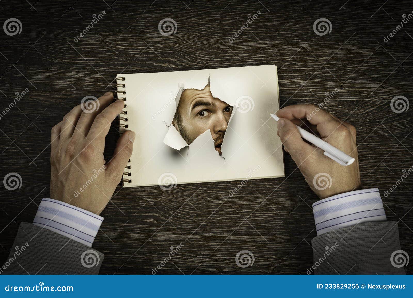 Male Face through the Hole in Paper Stock Photo - Image of white, torn ...