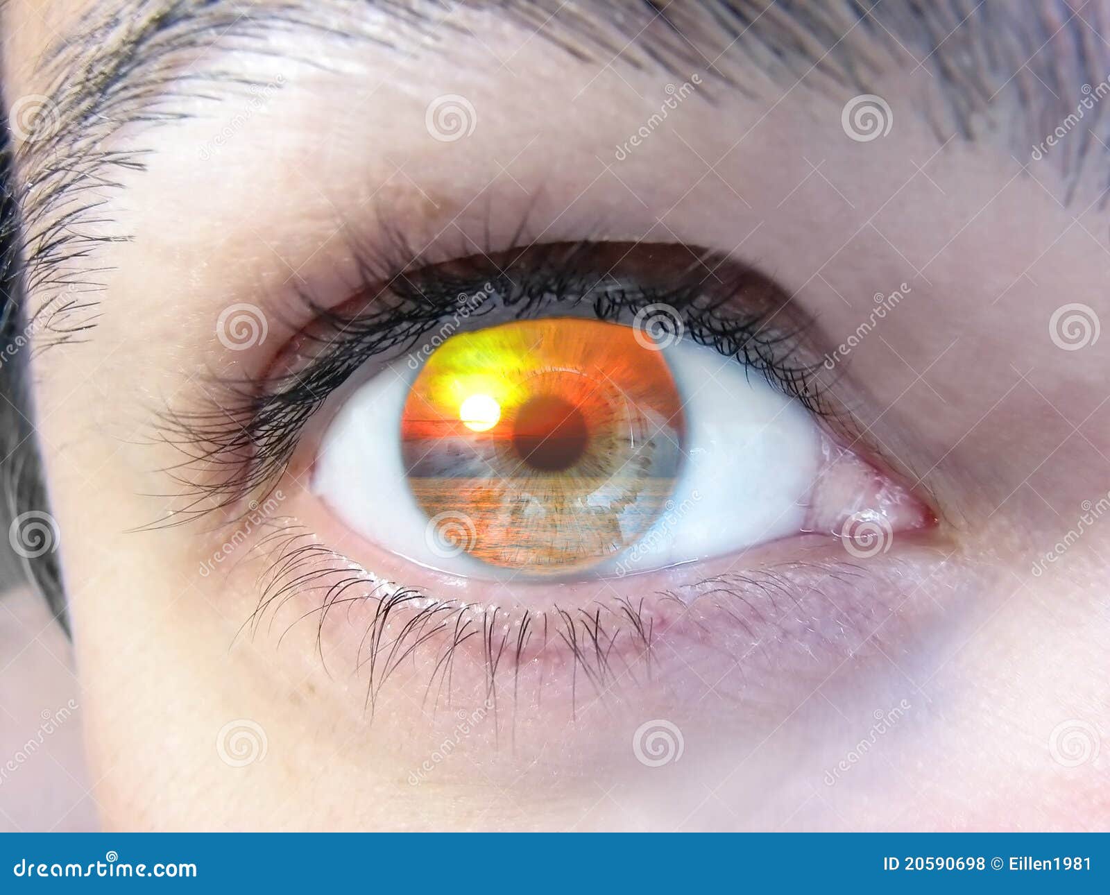 Male Face with Sunset View in the Eye Stock Photo - Image of ...