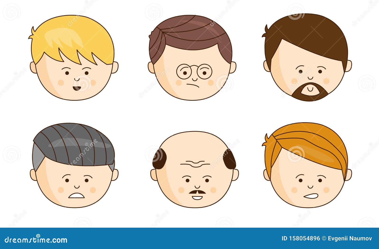 Male Faces Showing Different Emotions Set Face Expressions Of Man